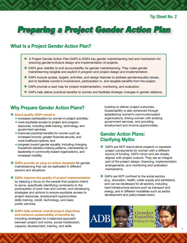 Asian Development Bank Preparing A Project Gender Action Plan