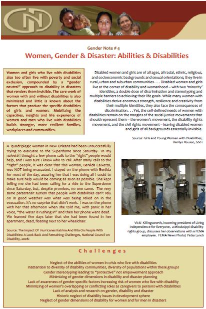 Women, Gender and Disaster: Abilities and Disabilities | Resilience Library