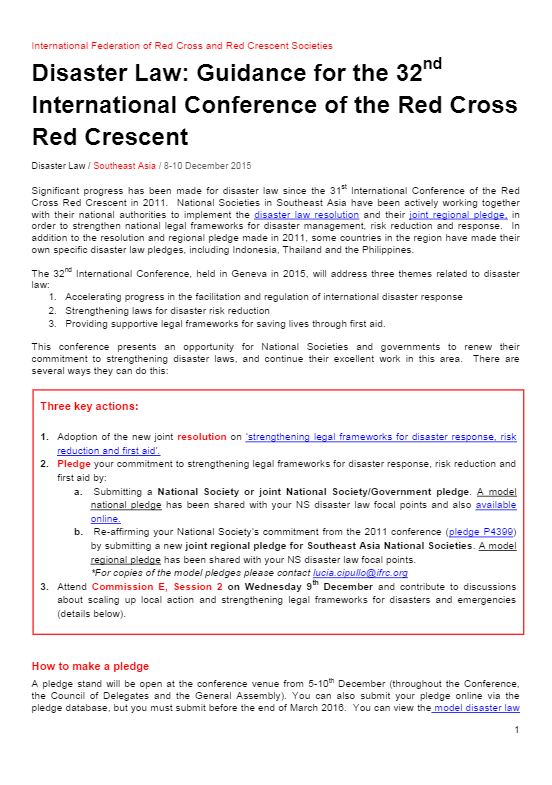 Guidance on Disaster Law for the 32nd International Conference ...