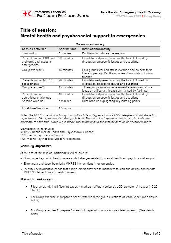 Facilitator guide for MHPSS – Psychosocial Support (PSS) | Resilience ...
