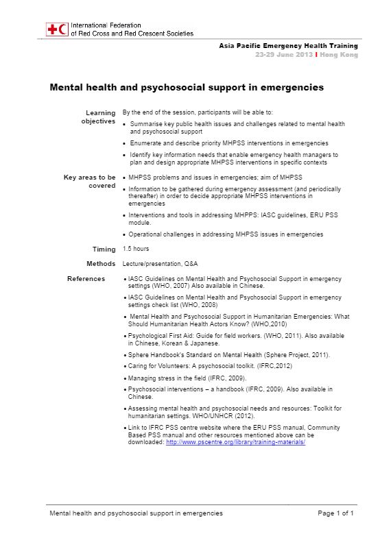 MHPSS session overview – Psychosocial Support (PSS) | Resilience Library