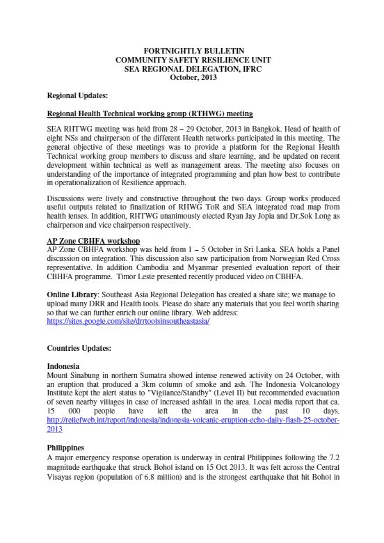Fortnightly Bulletins | October 2013 – Health Bulletins | Resilience ...