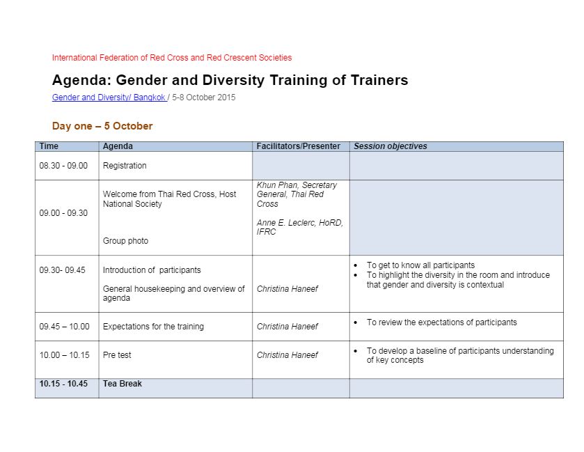 Agenda – Regional Gender and Diversity Training of Trainers 2015 ...
