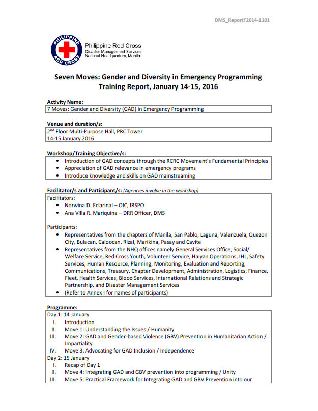 Training Report – Seven Moves: Gender and Diversity in Emergency ...